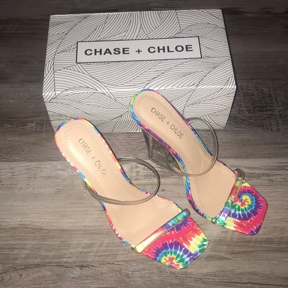 Chase + Chloe | Shoes | Chase Chloe Tie Dye And Clear Block Heels Size ...